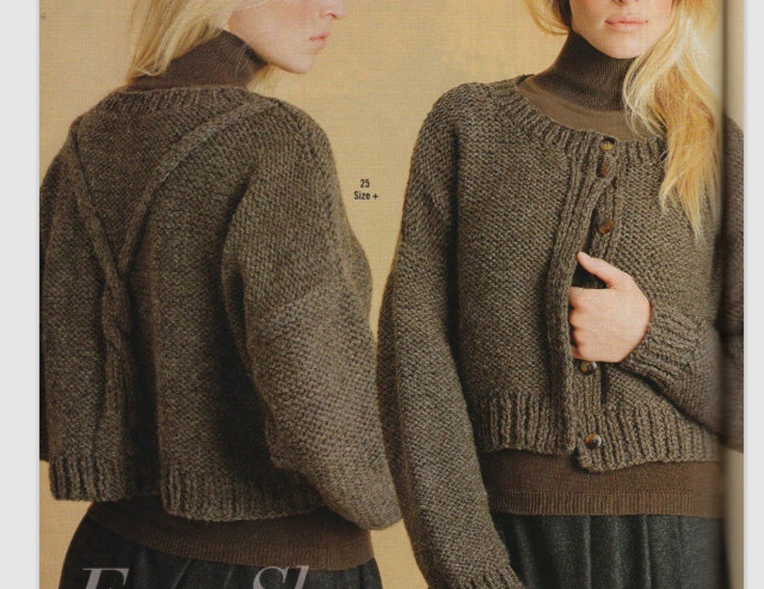 Chunky Cropped Jacket KNITTING PATTERN Easy Women/chunky Yarn Vintage ...