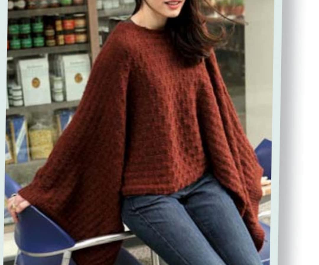 Easy Poncho KNITTING PATTERN Women/worsted Yarn/instant Download/poncho ...