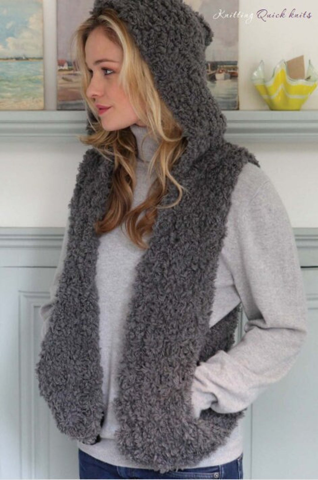 KNITTING PATTERN Hooded Top Jacket Super Chunky Yarn/hoodie Vintage ...