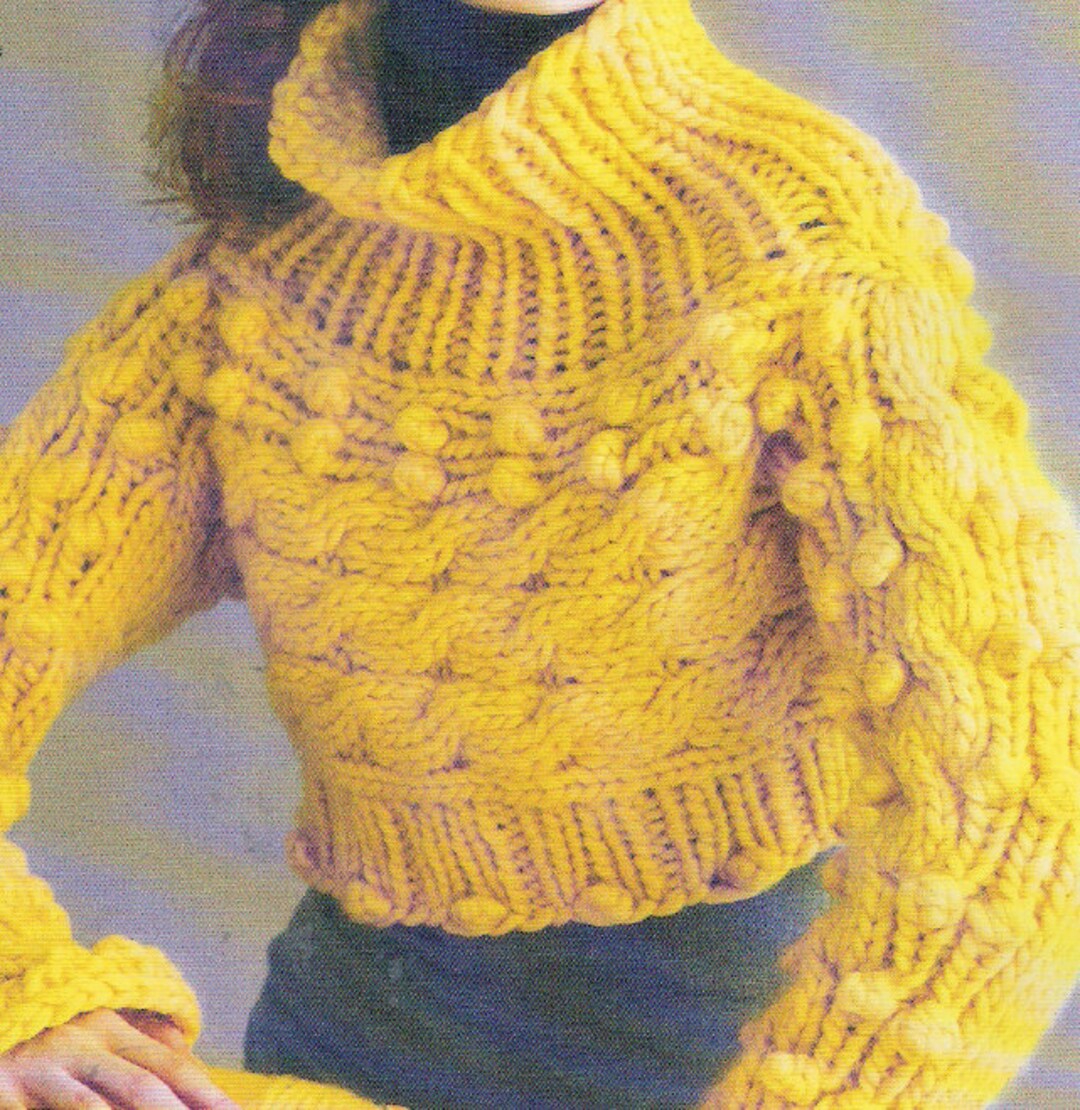 KNITTING PATTERN ⨯ Chunky Bobble Knit Sweater Pattern, Turtle Neck ...