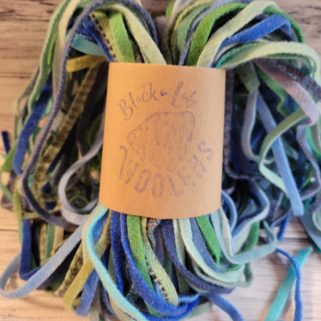 Blue and Green Wool Strips for Rug Hooking, 100 #6 Blue and Green Grab ...