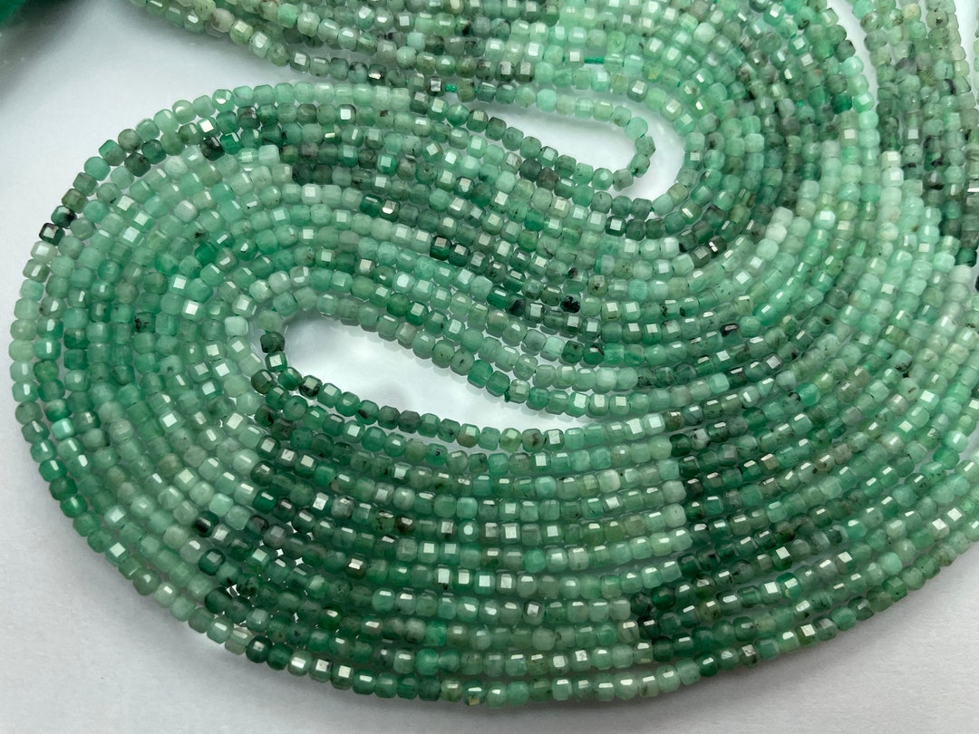 Natural Emerald Beads Strand: AAA+ Shaded Gemstones, Faceted Box Shape ...