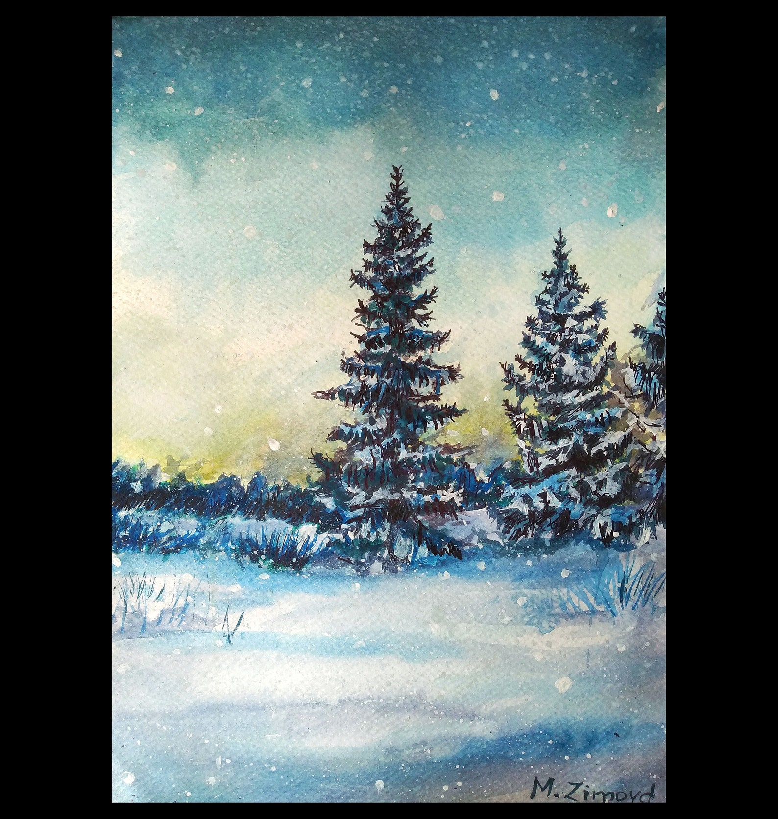 Winter Trees, Watercolor Landscape Painting, Winter Painting - Etsy