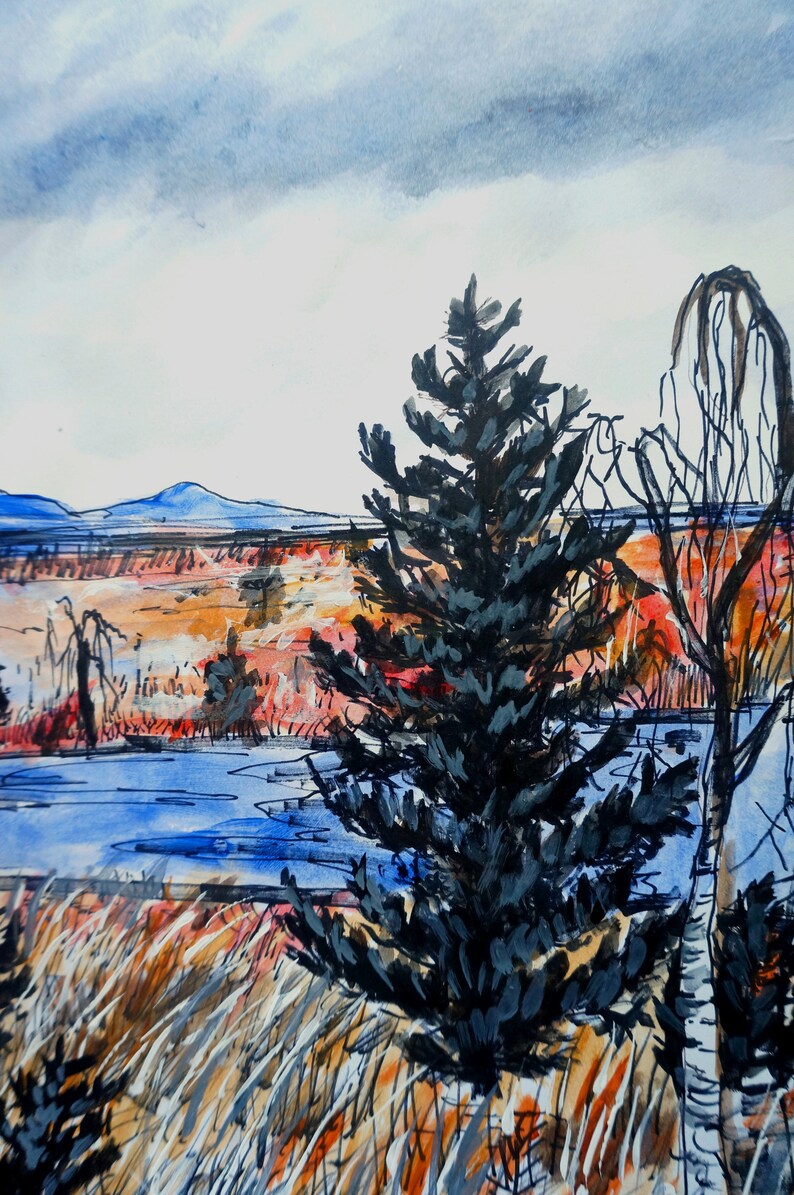 Trees in Endless Land, Original Acrylic Landscape Painting on Paper - Etsy