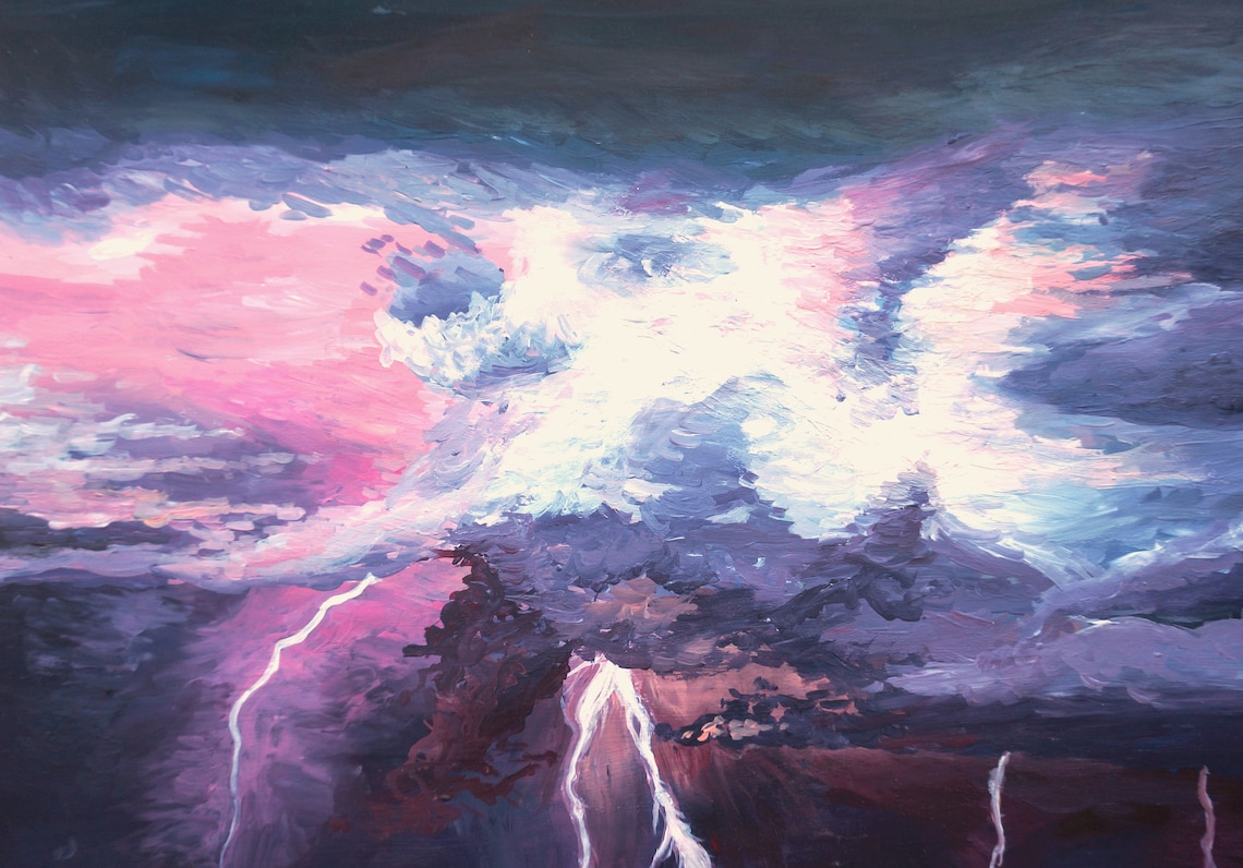 Storm Above the Sea, Original Acrylic Landscape Painting on Paper ...