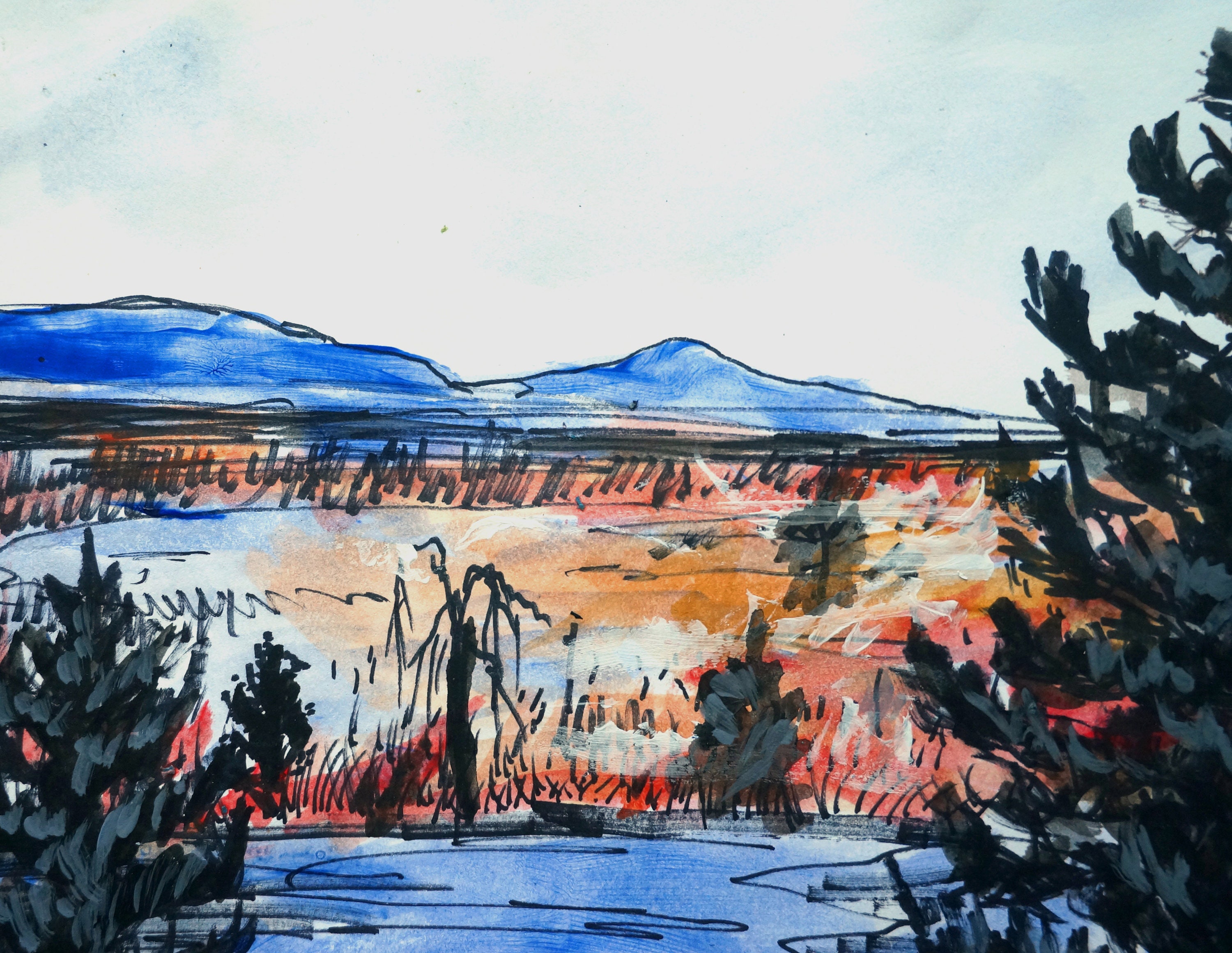 Trees in Endless Land, Original Acrylic Landscape Painting on Paper - Etsy