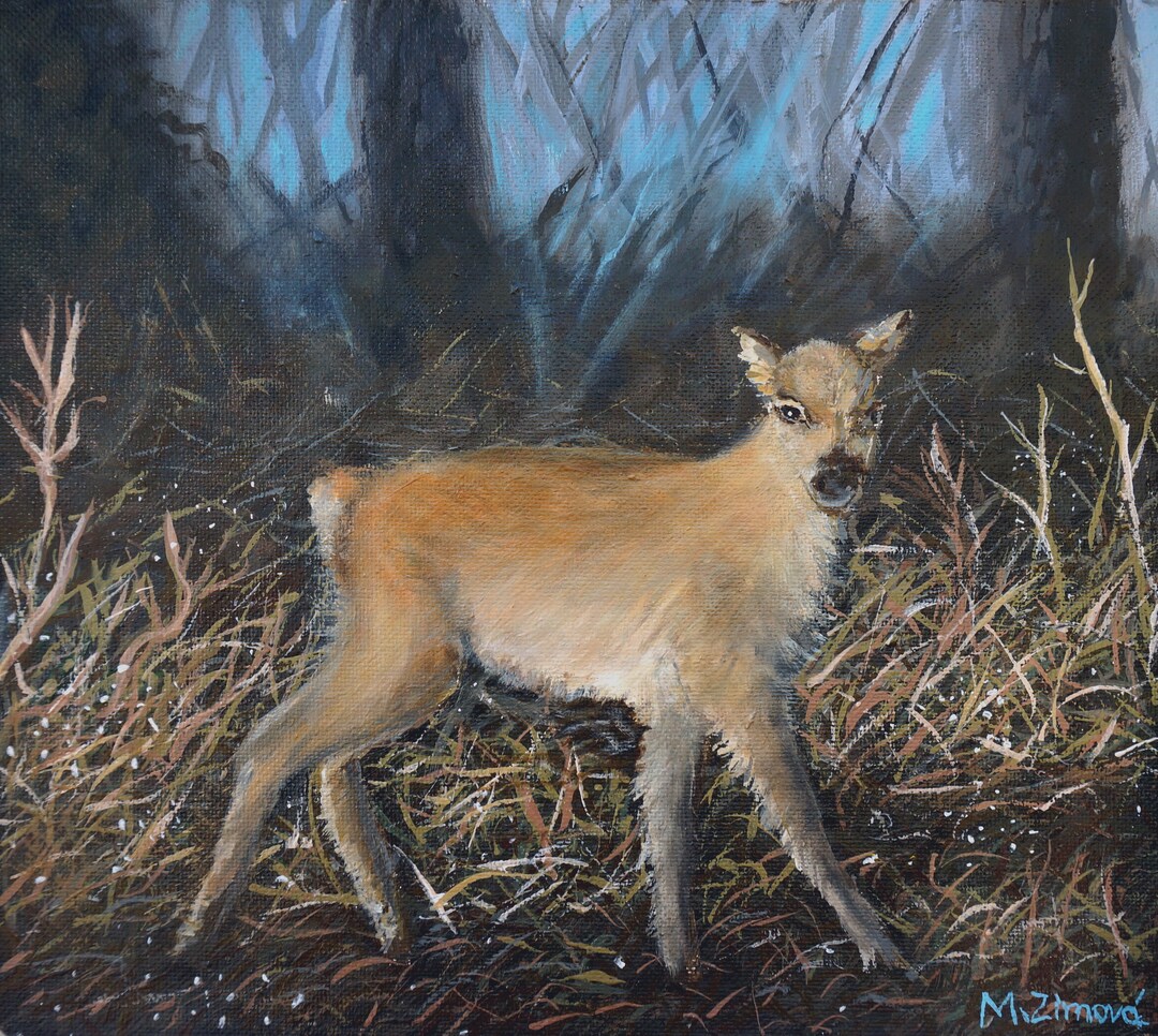 A Doe in the Forest, Orignal Painting, Forest Art - Etsy