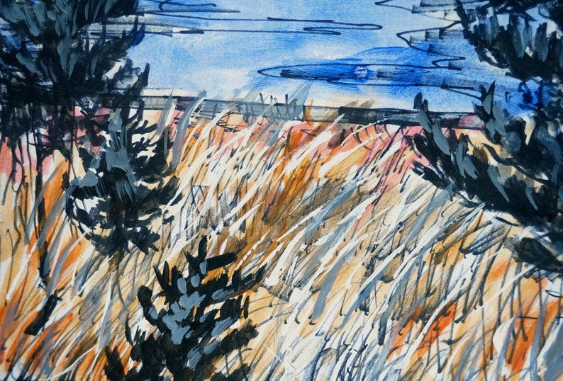 Trees in Endless Land, Original Acrylic Landscape Painting on Paper - Etsy