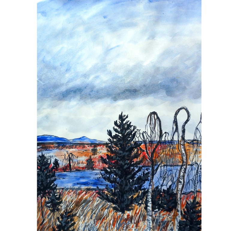 Trees in Endless Land, Original Acrylic Landscape Painting on Paper - Etsy