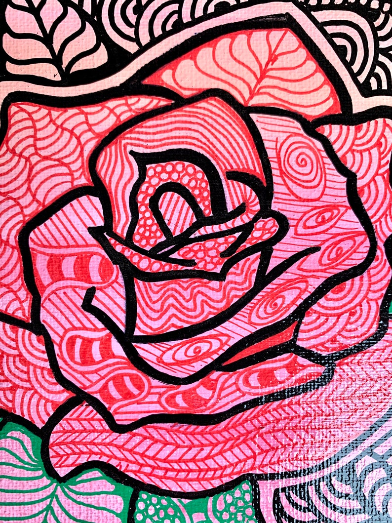 Hand Painted Zentangle Rose on Stretched Canvas With Pink Gradient ...