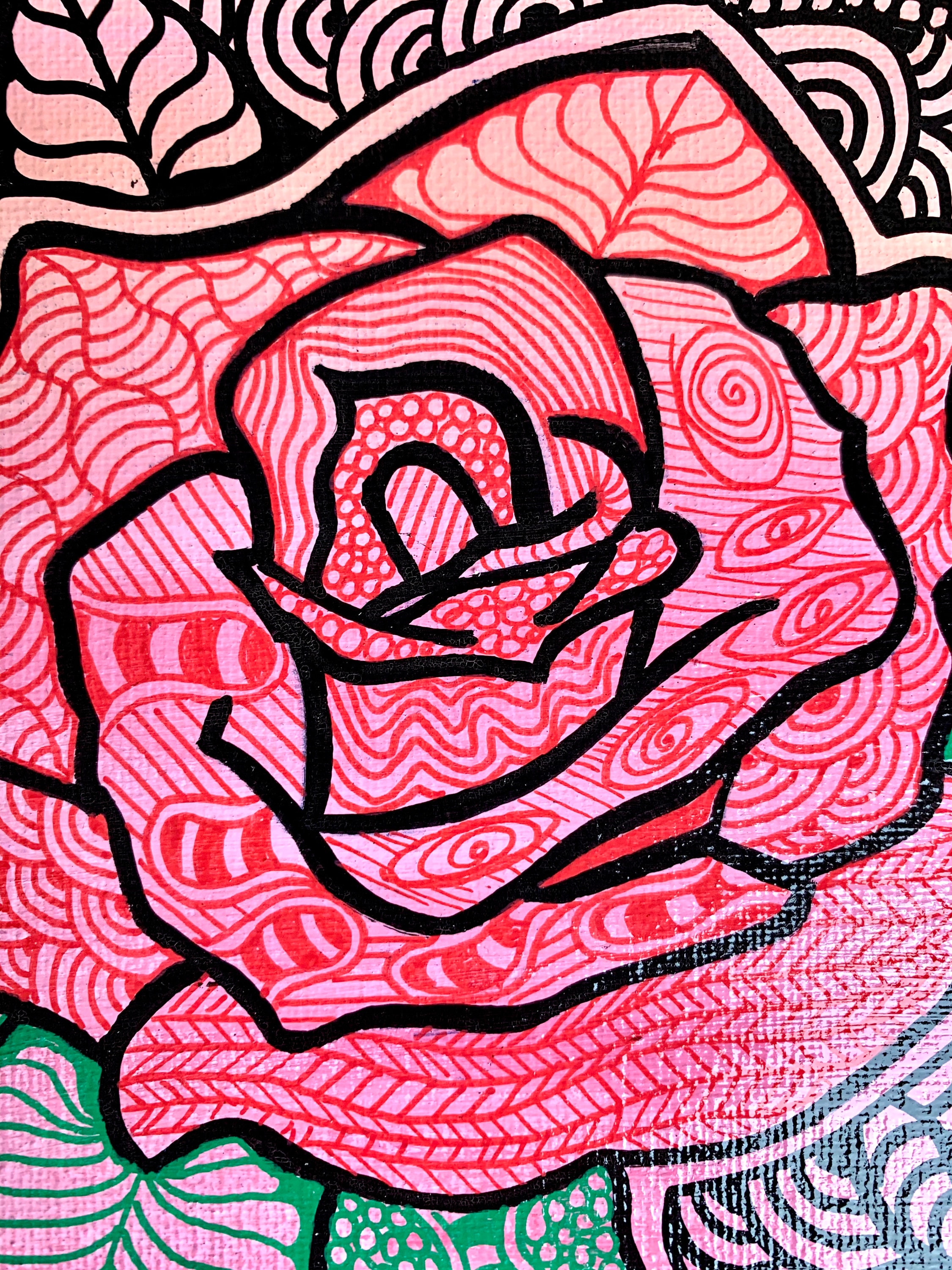 Hand Painted Zentangle Rose on Stretched Canvas With Pink Gradient ...