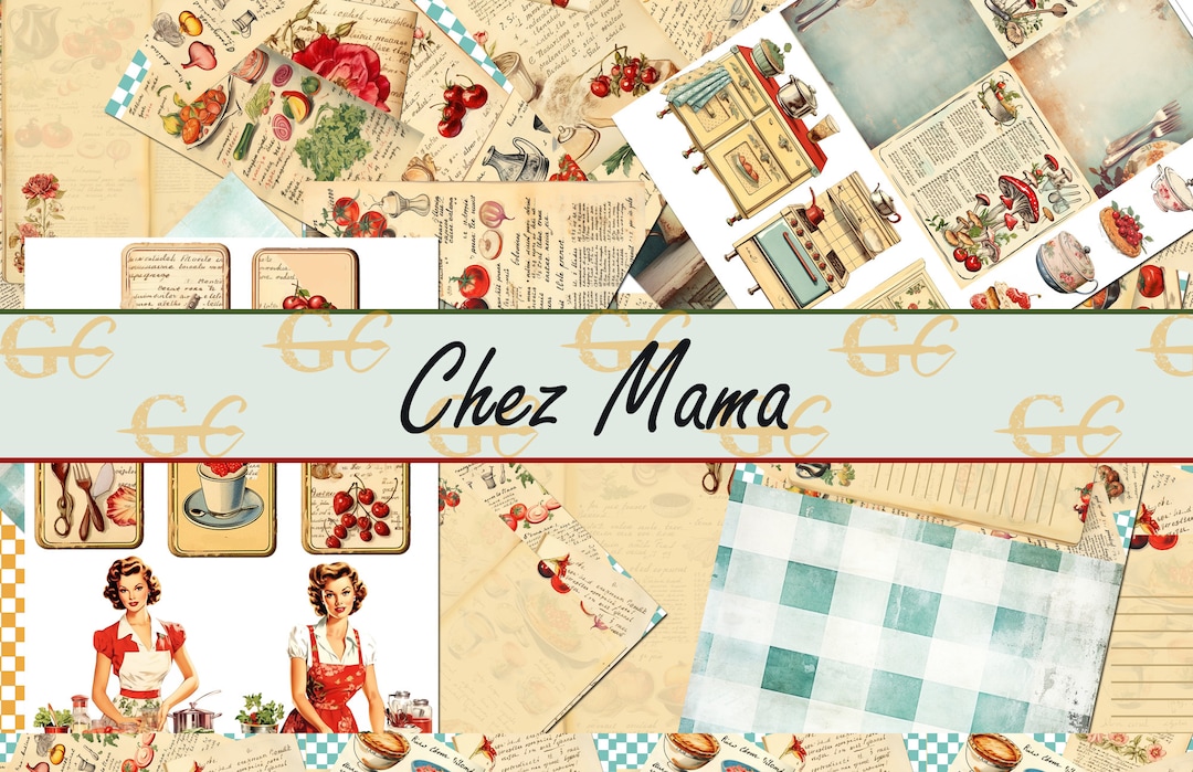 Chez Mama: Cookbook, Vintage Kitchen Ephemera, Digital Kit, Recipe ...