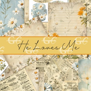 He Loves Me: Daisy Themed Printable Crafting Set for Junk Journals ...