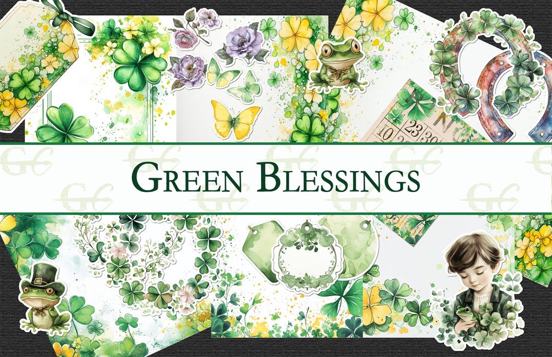 Green Blessings: Printable Crafting Set for Junk Journals, Scrapbooks ...