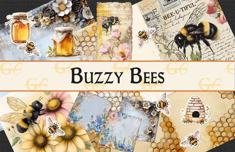 Buzzy Bee: Printable Crafting Set for Junk Journals, Scrapbooks ...