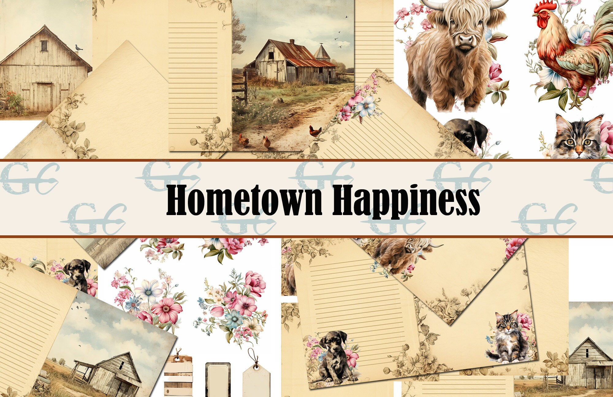 Hometown Happiness: Farm Style, Vintage Ephemera, Digital Kit, Farms ...