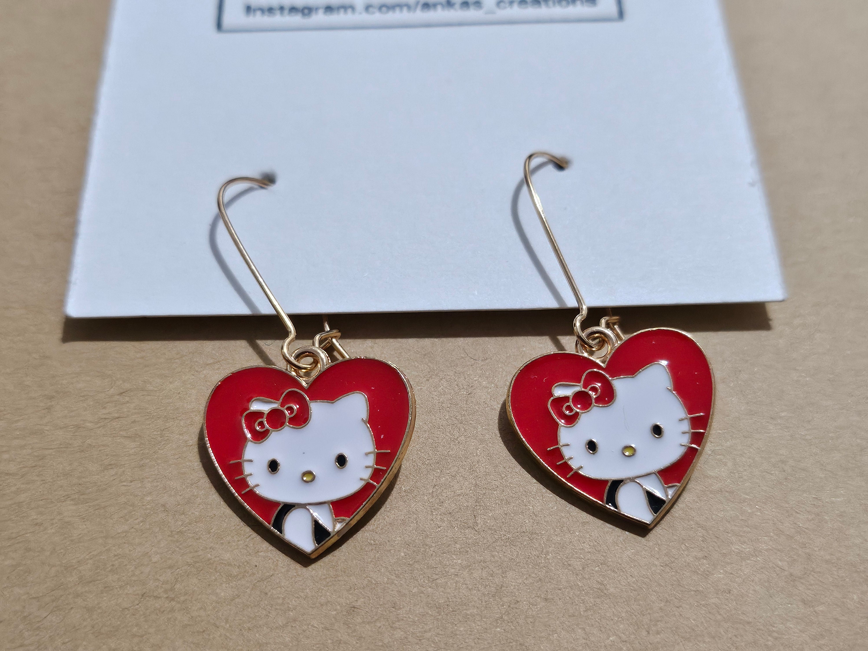 Cute Pink Hello Kitty Earrings Red Heart Hello Kitty Earrings in 2 ...