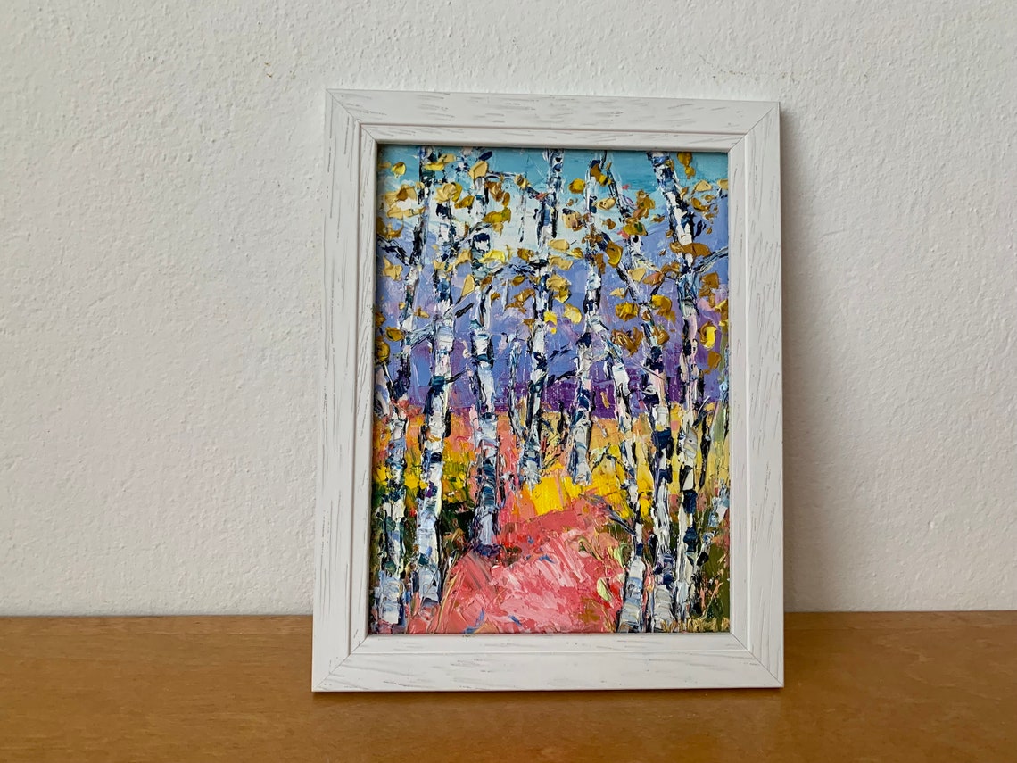 Birch Trees Impasto Oil Painting on Canvas Board Original Signed Nature ...