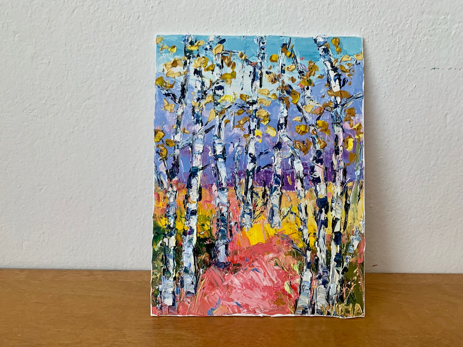 Birch Trees Impasto Oil Painting on Canvas Board Original Signed Nature ...