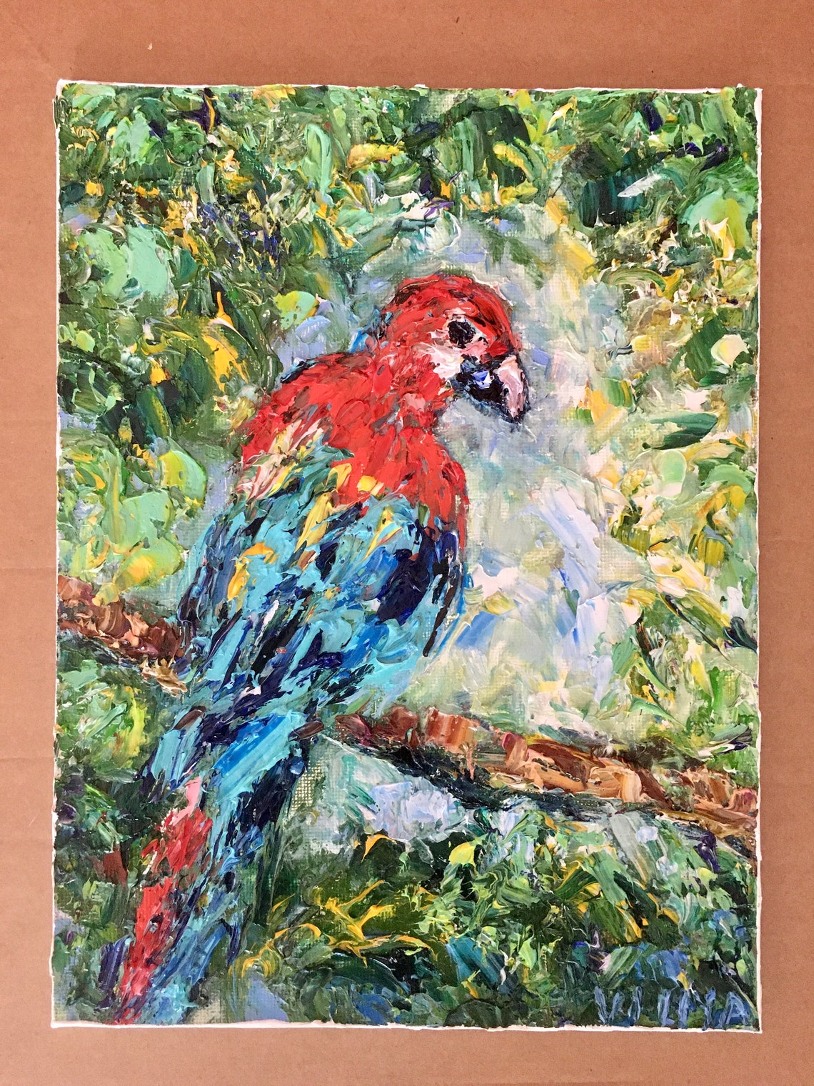 Parrot Ara Impasto Oil Painting on Canvas Board Original Red - Etsy