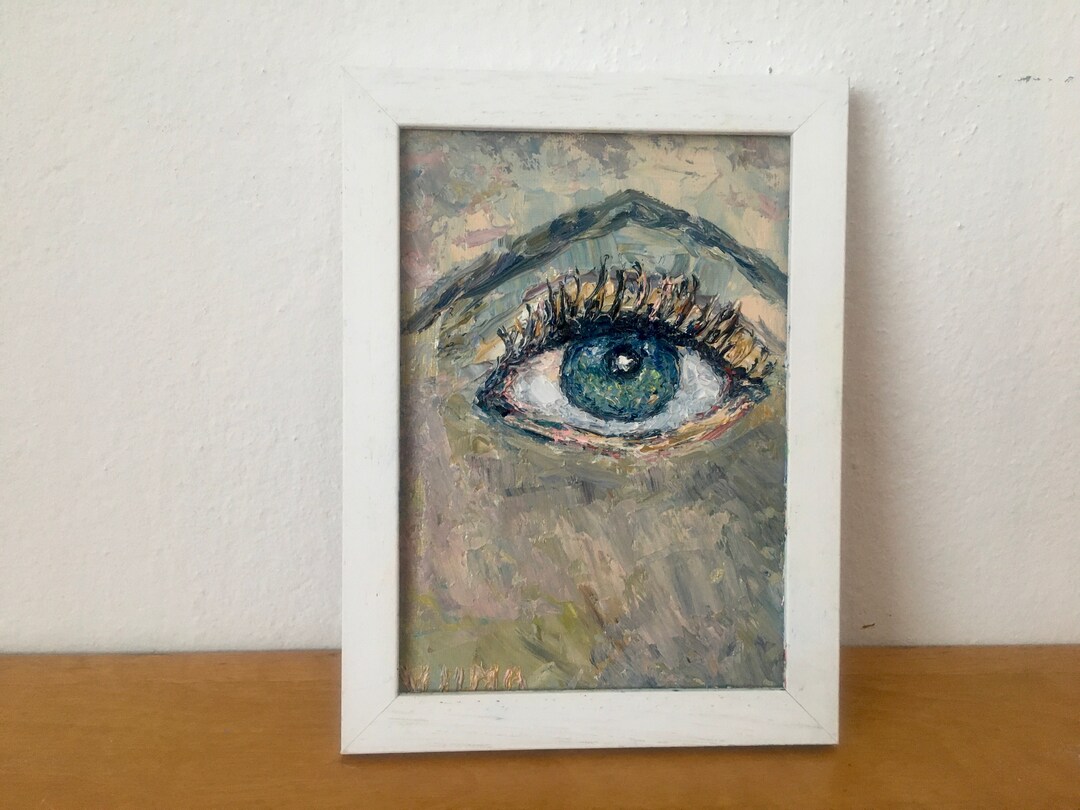 Blue Eye Impasto Oil Painting on Canvas Board Original Signed Eyes Wall ...