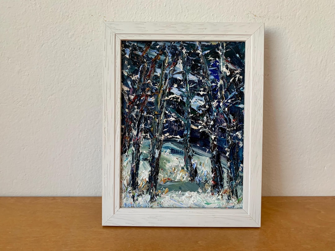 Forest Trees Night Impasto Oil Painting on Canvas Board Original Signed ...