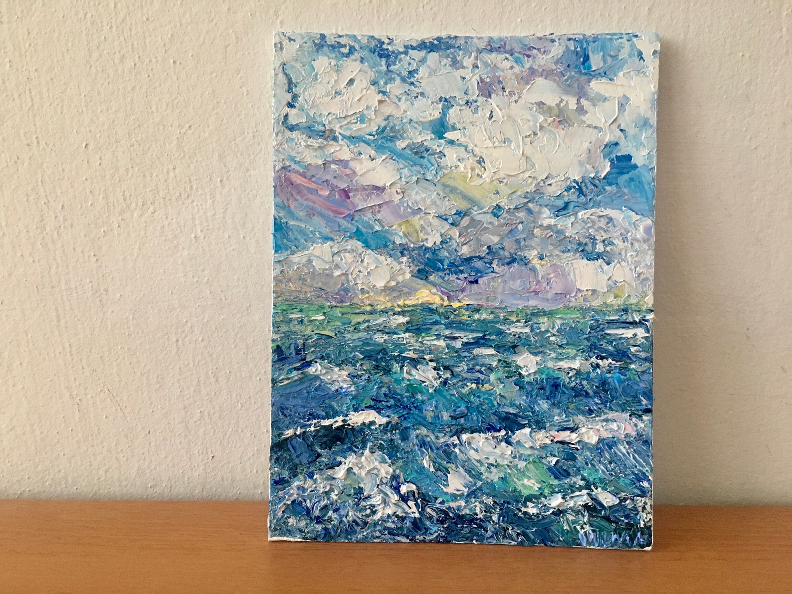 Clouds Landscape Impasto Oil Painting on Canvas Board Original Seascape ...
