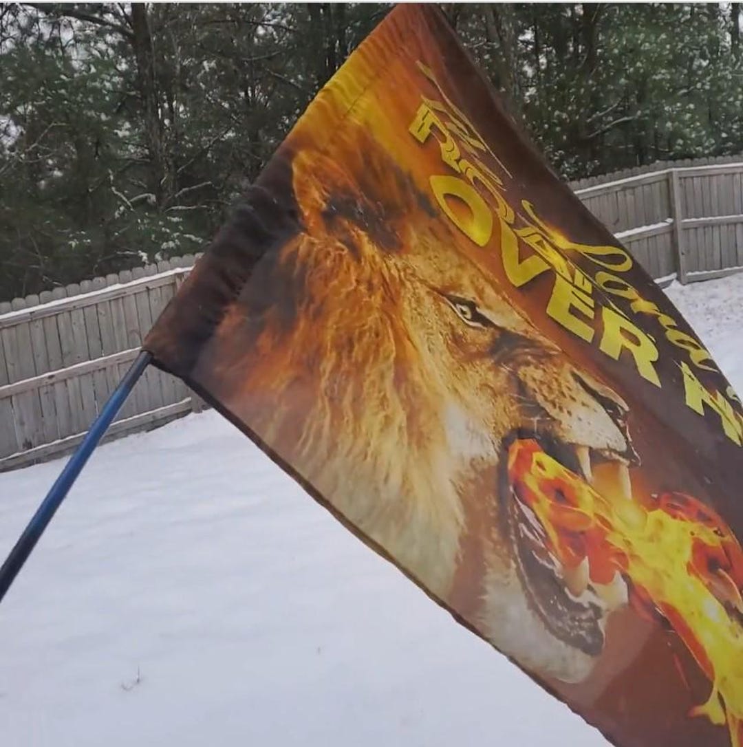 Worship Flag Silk Print Roaring Lion Fire Praise Banner - Etsy