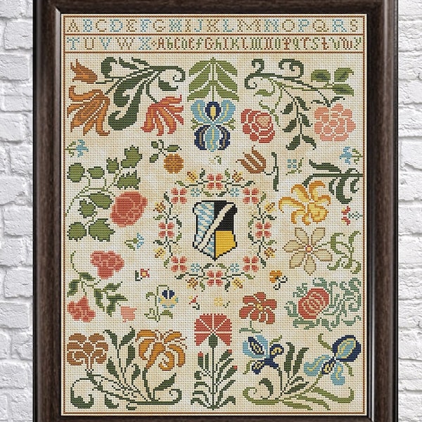 1696 German Sampler Antique Reproduction Cross Stitch Counted Chart PDF ...