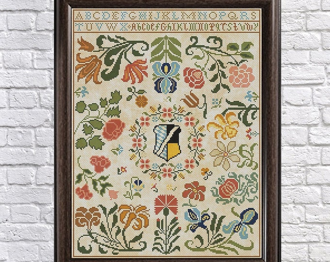 19th Century House and Trees Scottish Sampler Antique Reproduction - Cross Stitch - Counted ...