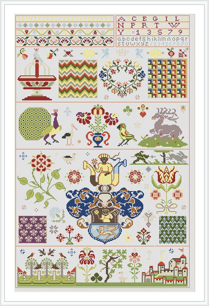 1692 German Sampler Antique Reproduction - Cross Stitch - Counted Chart ...