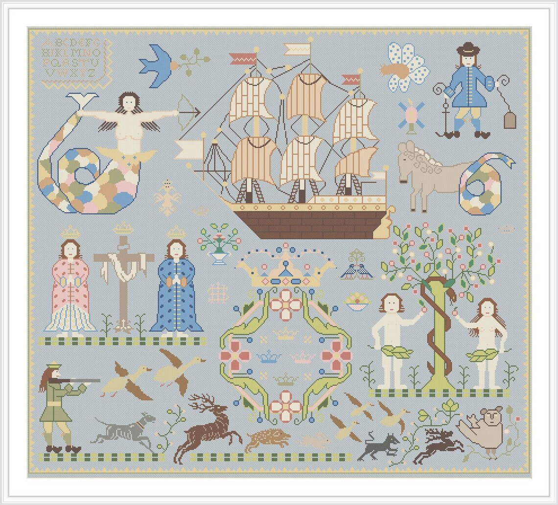 1757 Denmark Sampler Antique Reproduction - Cross Stitch - Counted ...