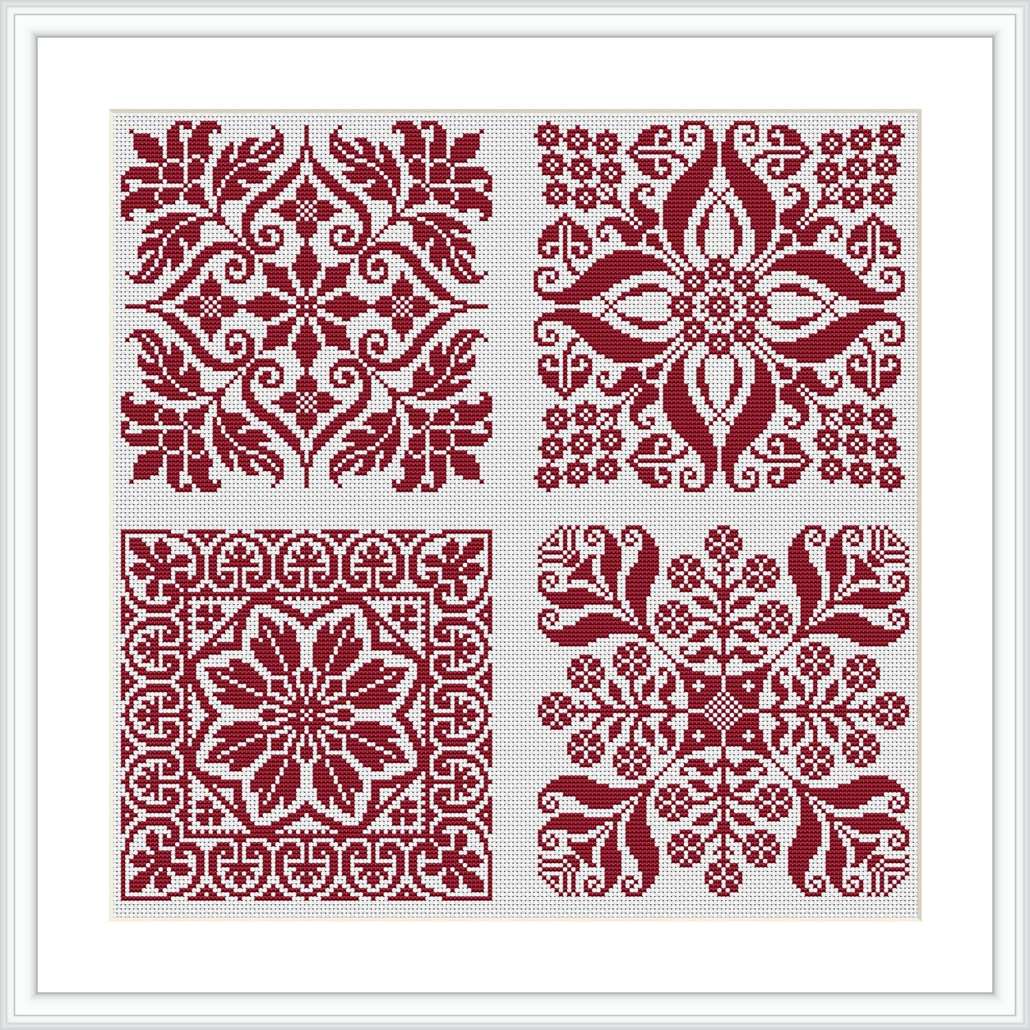 Four Red Pattern Sampler Reproduction 18th Century Cross - Etsy