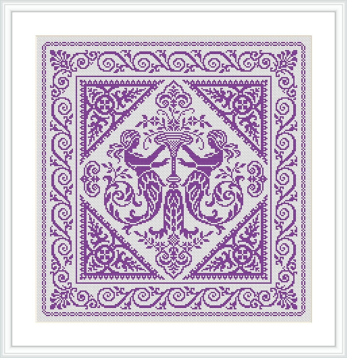 Two Mermaids Sampler Reproduction 18th Century Cross Stitch Counted ...