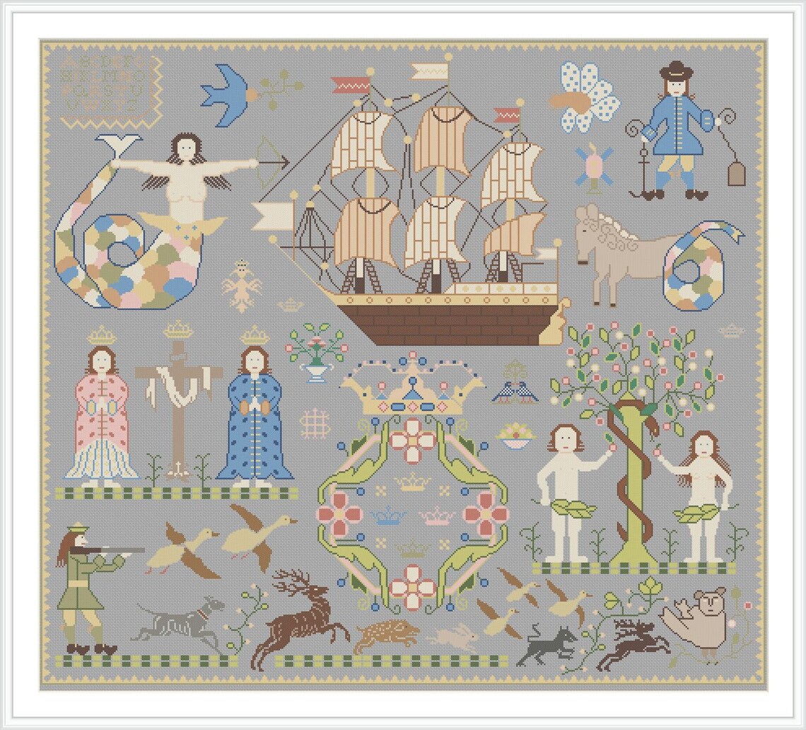 1757 Denmark Sampler Antique Reproduction - Cross Stitch - Counted ...