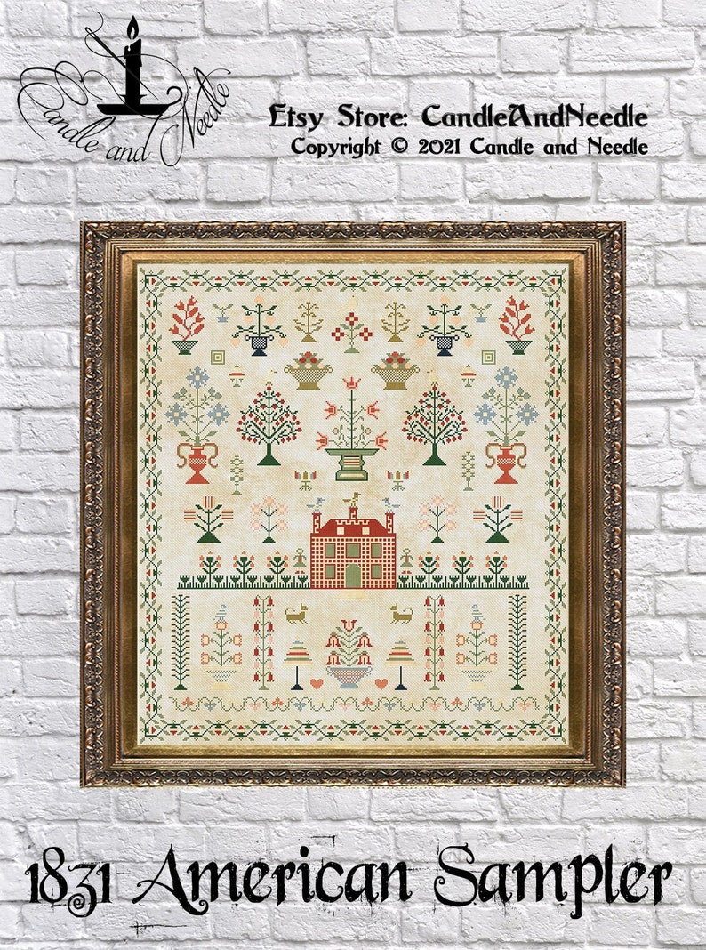 1831 American Sampler Antique Reproduction Cross Stitch Counted Chart ...