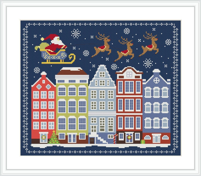 European Christmas Pattern - Santa Sleigh and Reindeer - Cross Stitch ...