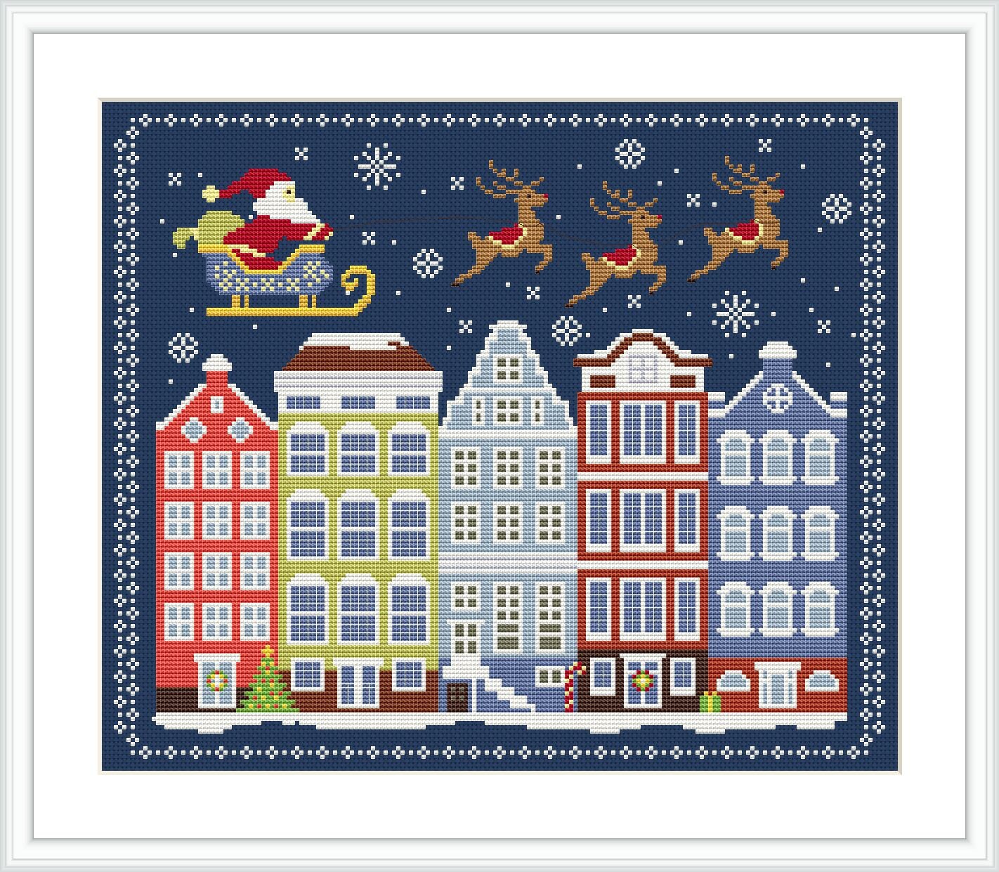 European Christmas Pattern Santa Sleigh and Reindeer Cross Stitch ...