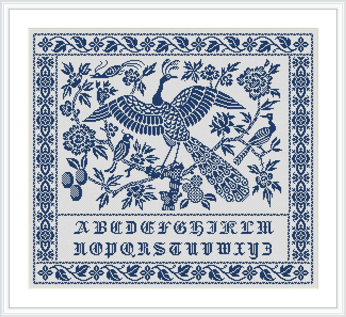 Phoenix Bird Monochrome 18th Century Motifs Reproduction Sampler Cross ...
