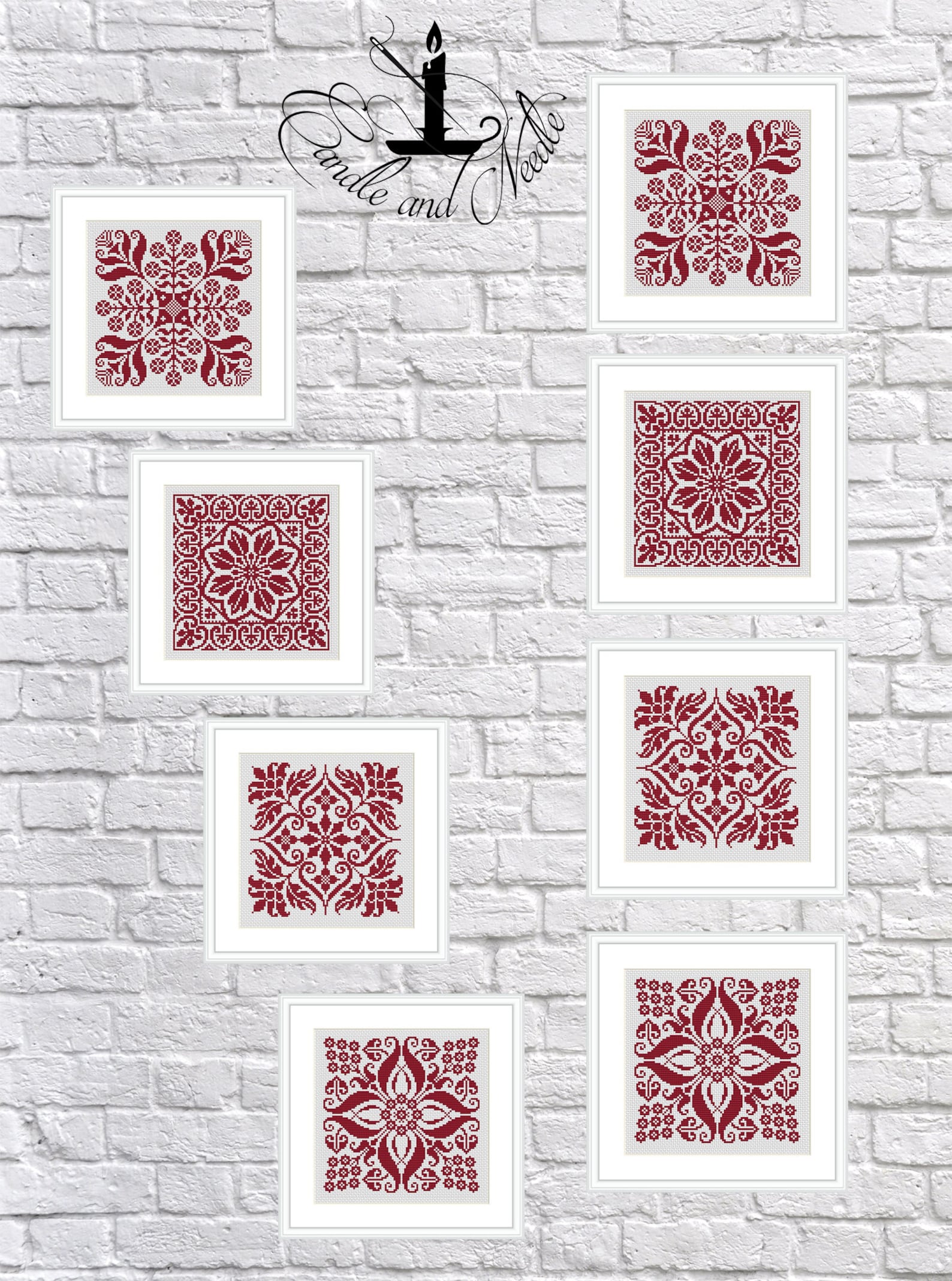 Four Red Pattern Sampler Reproduction 18th Century Cross Stitch Counted ...