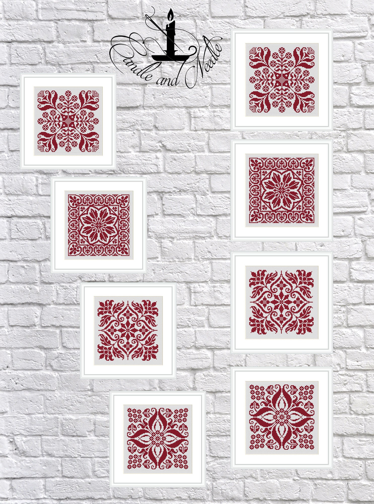 Four Red Pattern Sampler Reproduction 18th Century Cross Stitch Counted ...