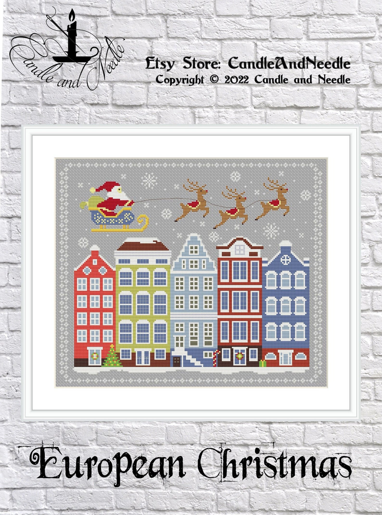 European Christmas Pattern - Santa Sleigh and Reindeer - Cross Stitch ...