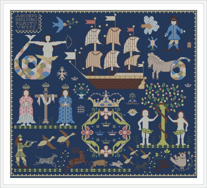 1757 Denmark Sampler Antique Reproduction - Cross Stitch - Counted ...