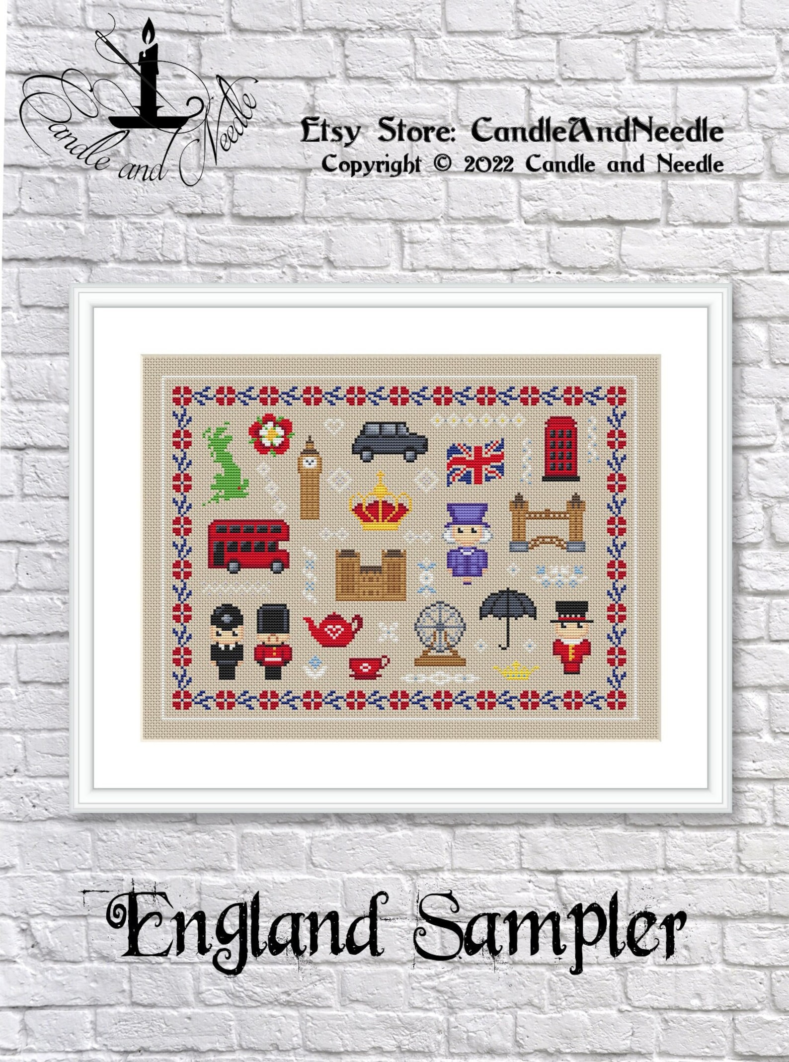ENGLAND Sampler Cross Stitch Counted Chart PDF Instant Download Stitch ...