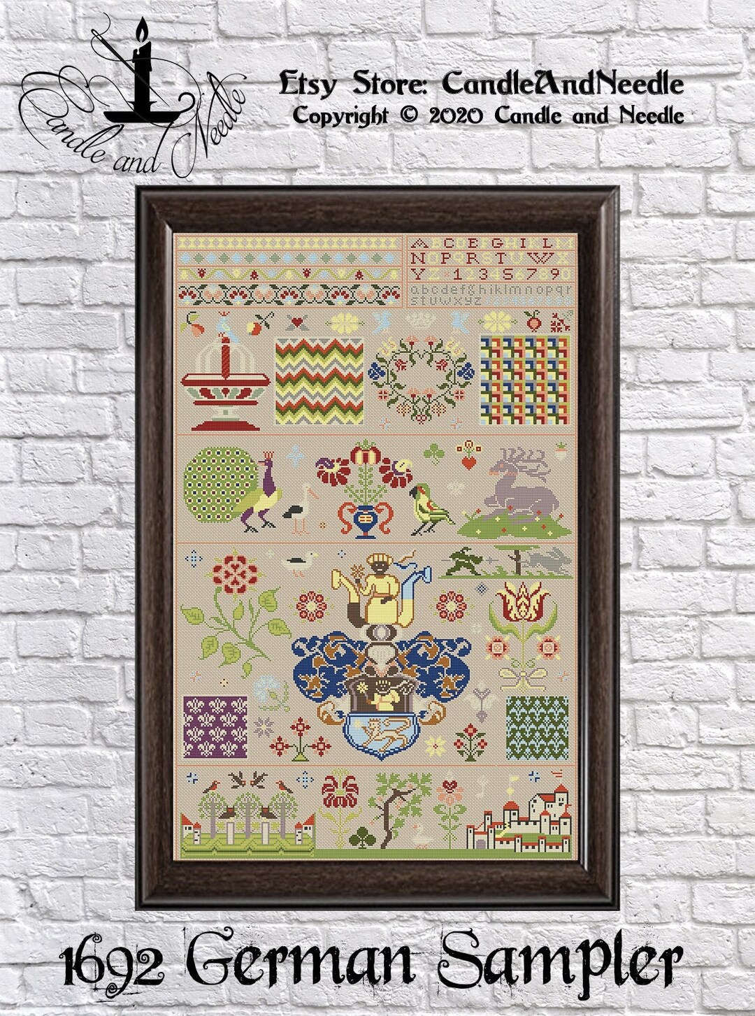 1692 German Sampler Antique Reproduction - Cross Stitch - Counted Chart ...