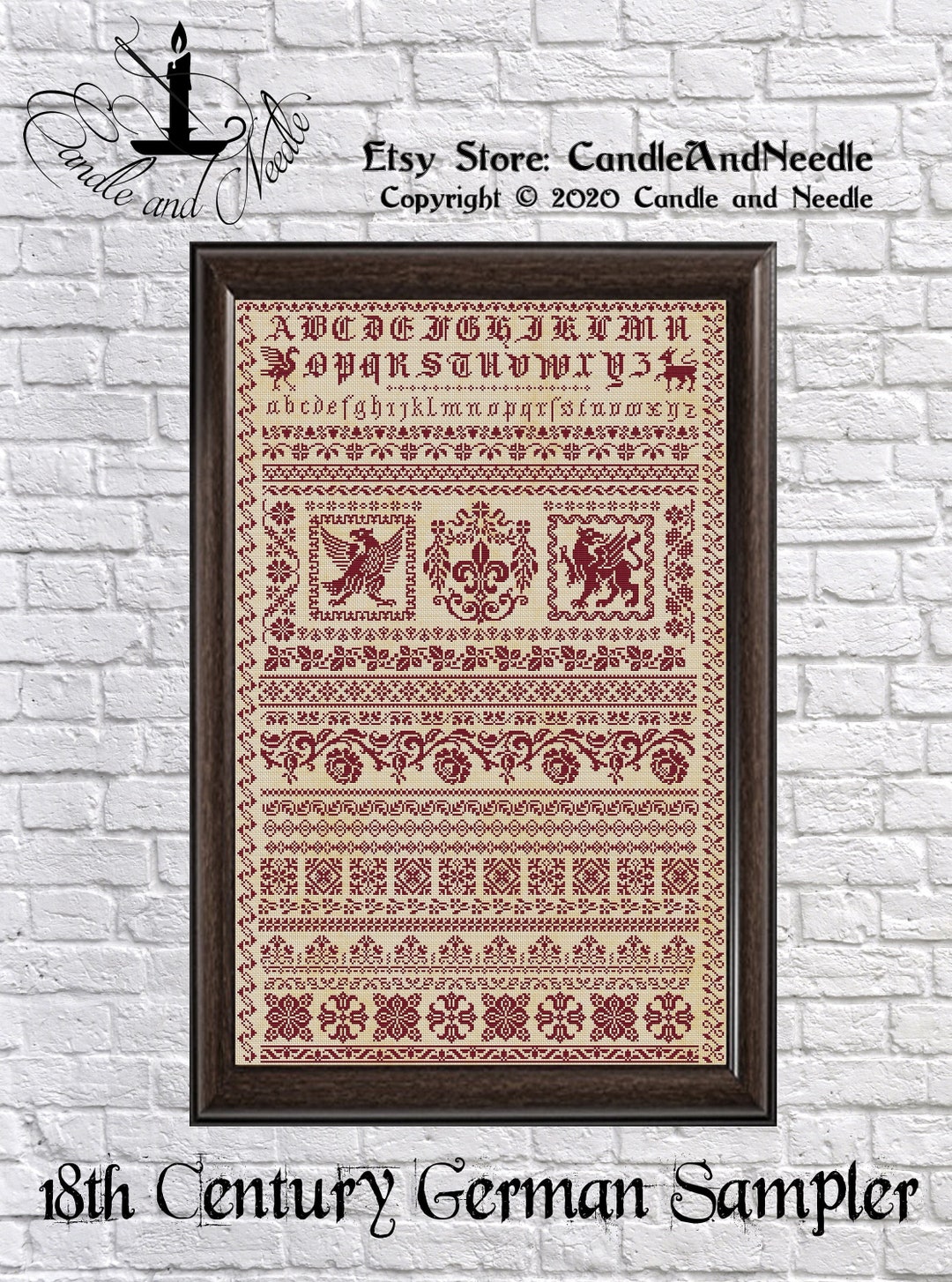 18th Century German Sampler Antique Reproduction - Cross Stitch ...