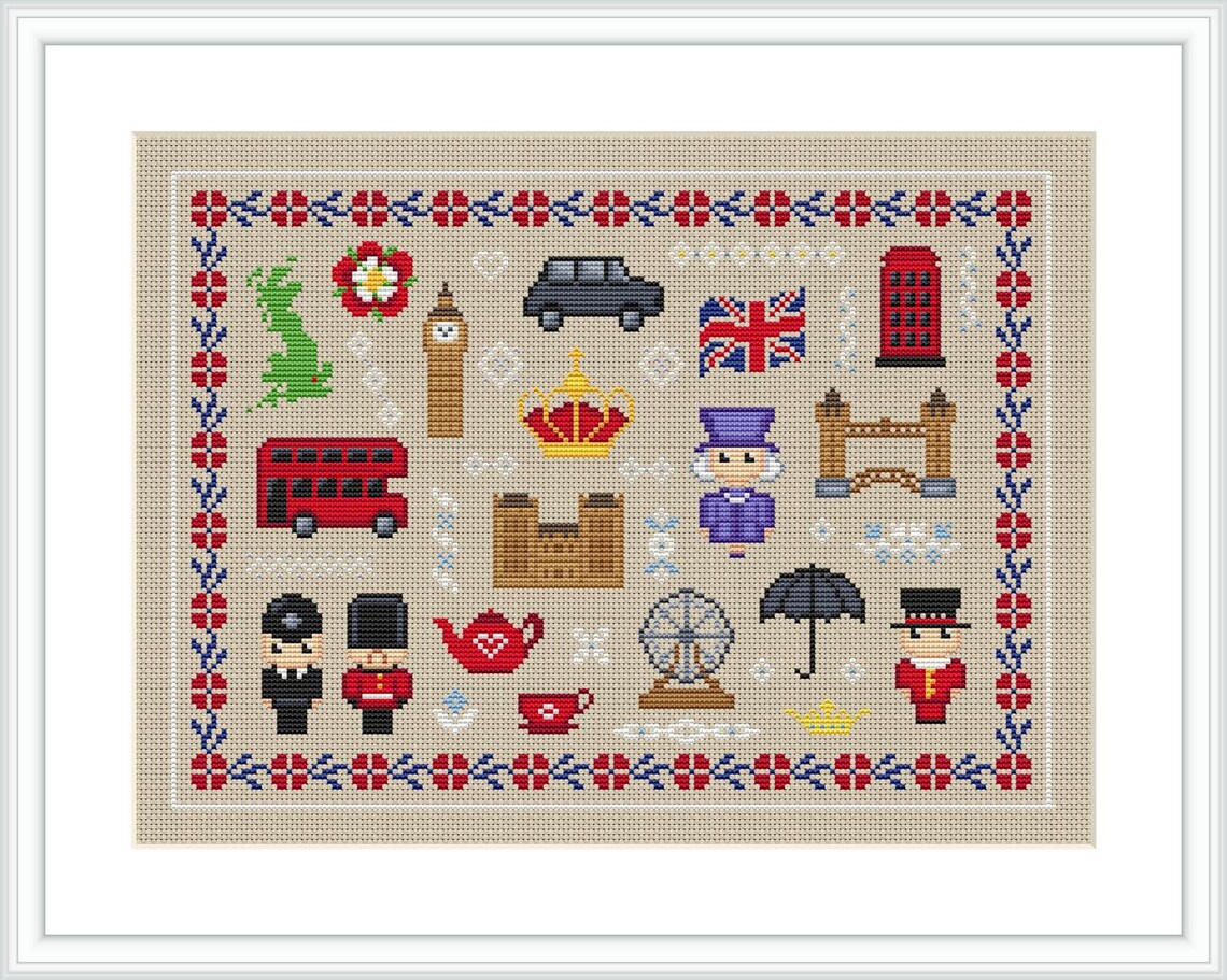 ENGLAND Sampler Cross Stitch Counted Chart PDF Instant - Etsy