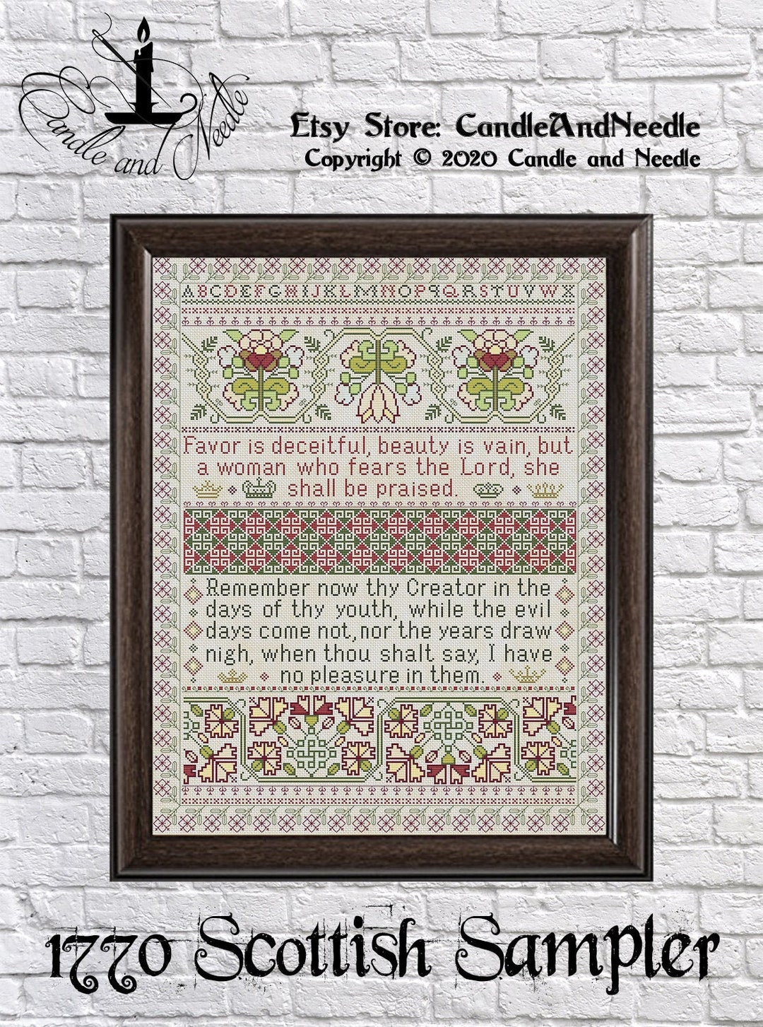1770 Scottish Sampler Antique Reproduction - Cross Stitch - Counted ...