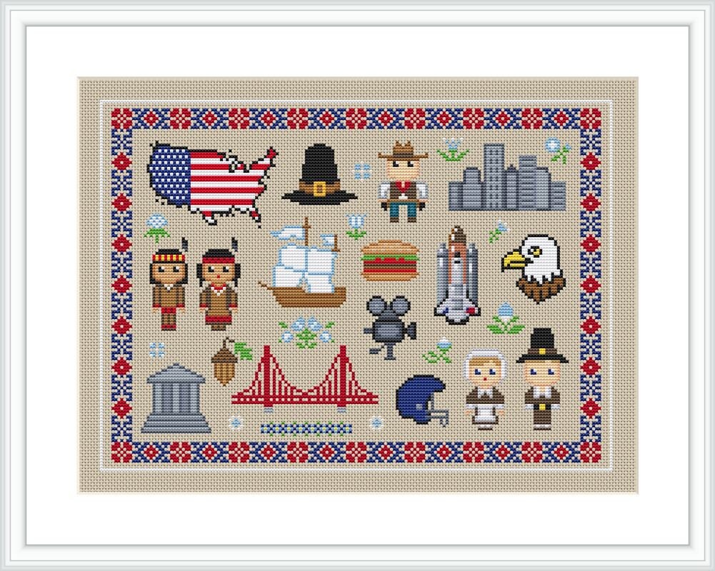 USA Sampler Cross Stitch Counted Chart PDF Instant Download Stitch Your ...