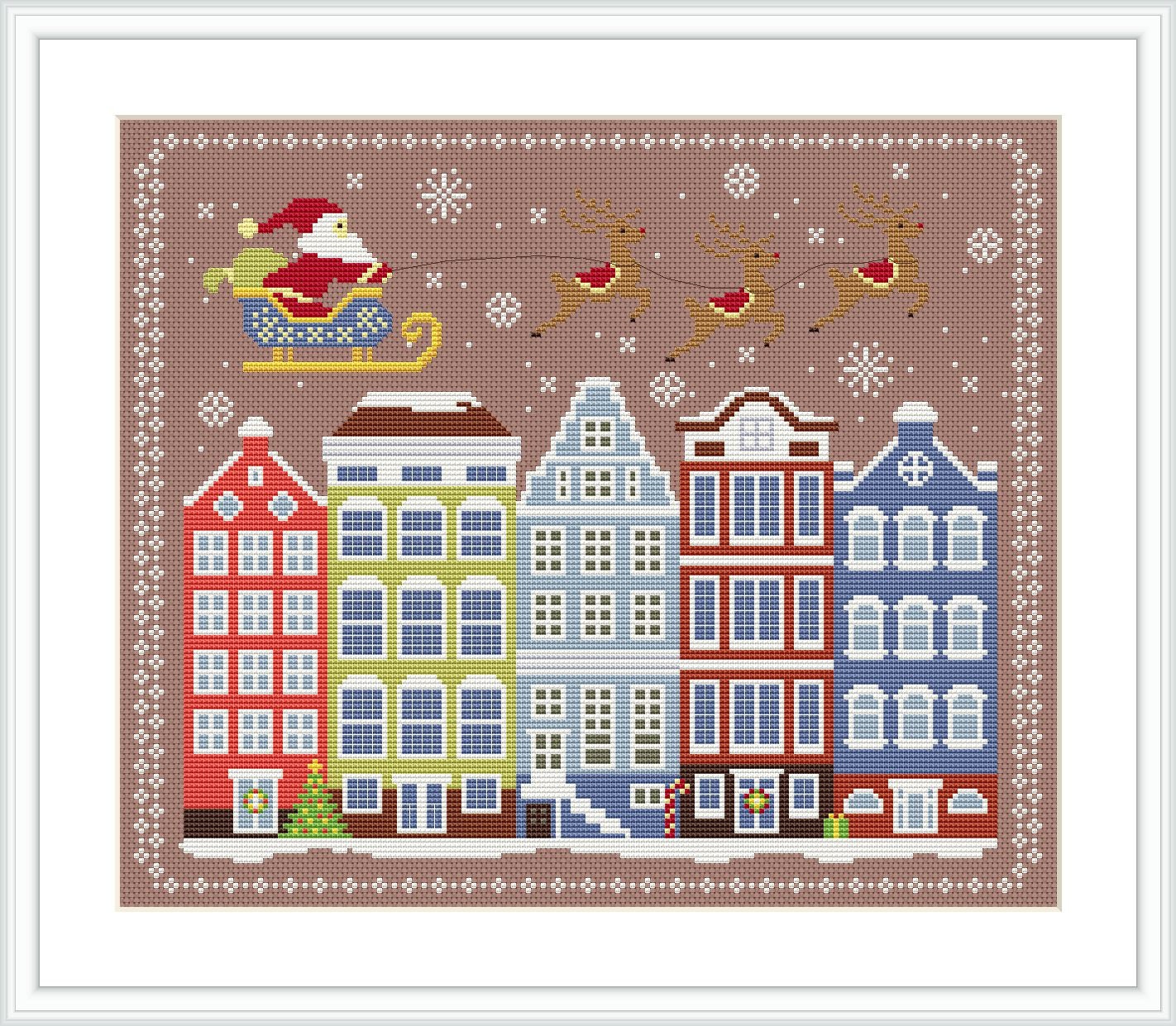 European Christmas Pattern Santa Sleigh and Reindeer Cross Stitch ...